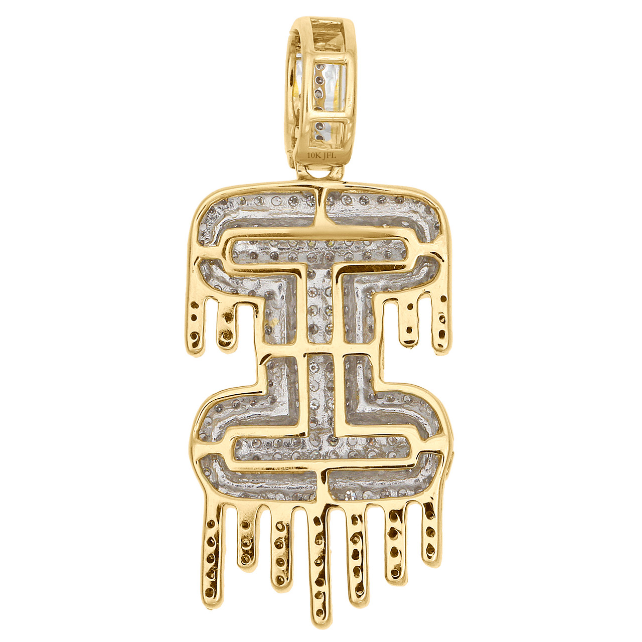 10K Yellow Gold Diamond I Initial Bubble Drip Pendant Pave Dome Charm 0 ...