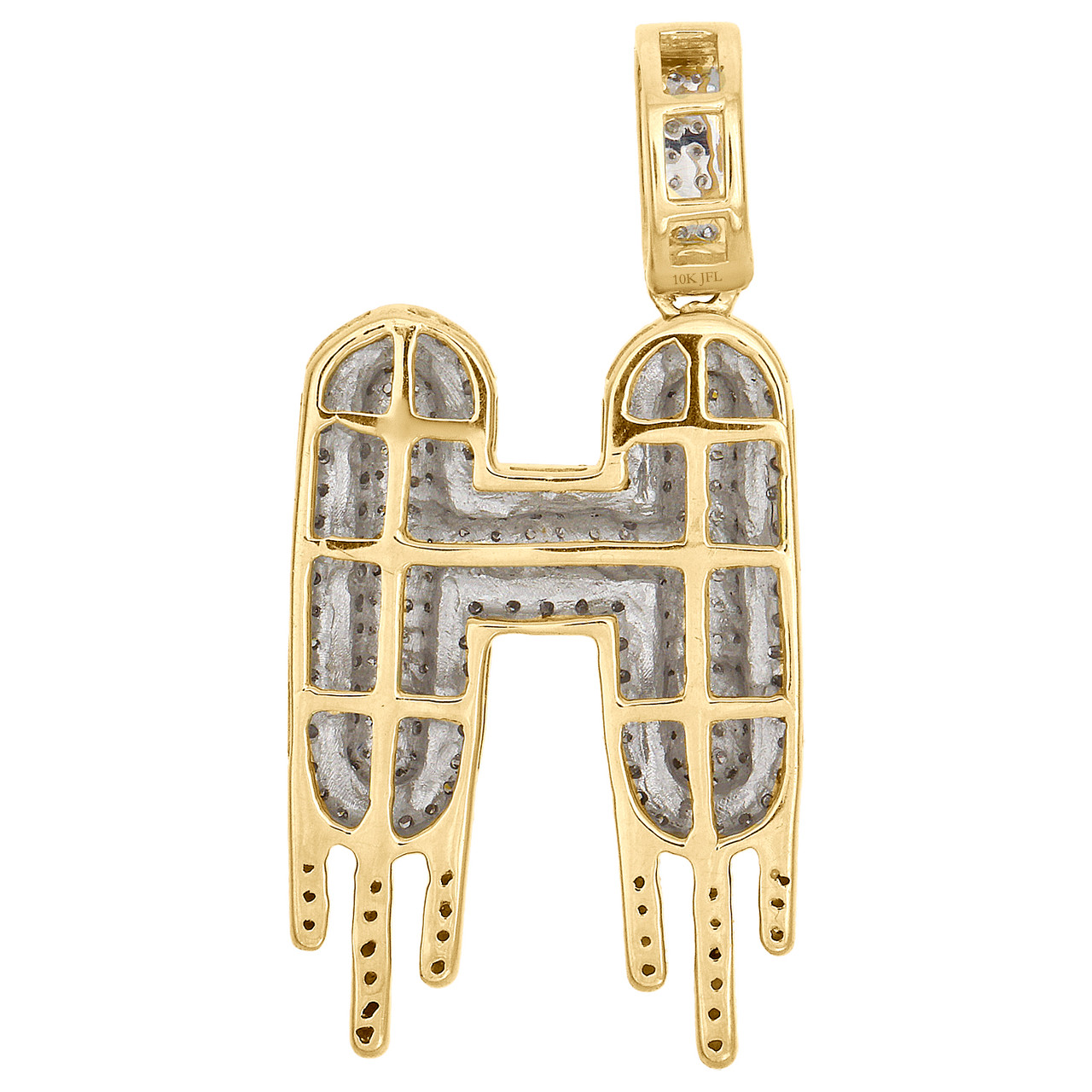 10K Yellow Gold Diamond H Initial Bubble Drip Pendant Pave Dome Charm 0 ...