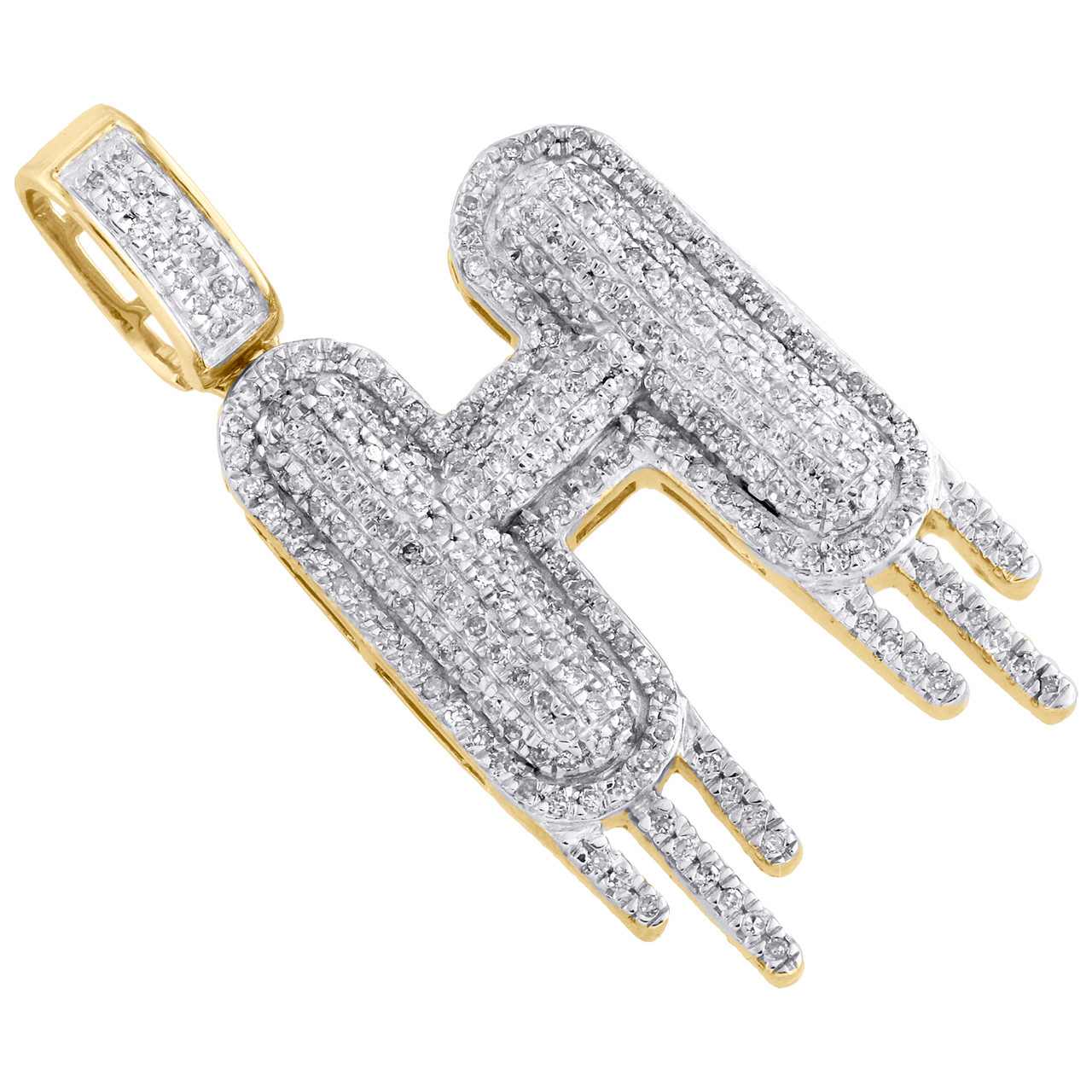 10K Yellow Gold Diamond H Initial Bubble Drip Pendant Pave Dome Charm 0 ...