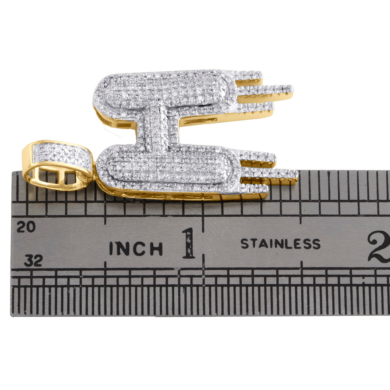 10K Yellow Gold Diamond H Initial Bubble Drip Pendant Pave Dome Charm 0 ...