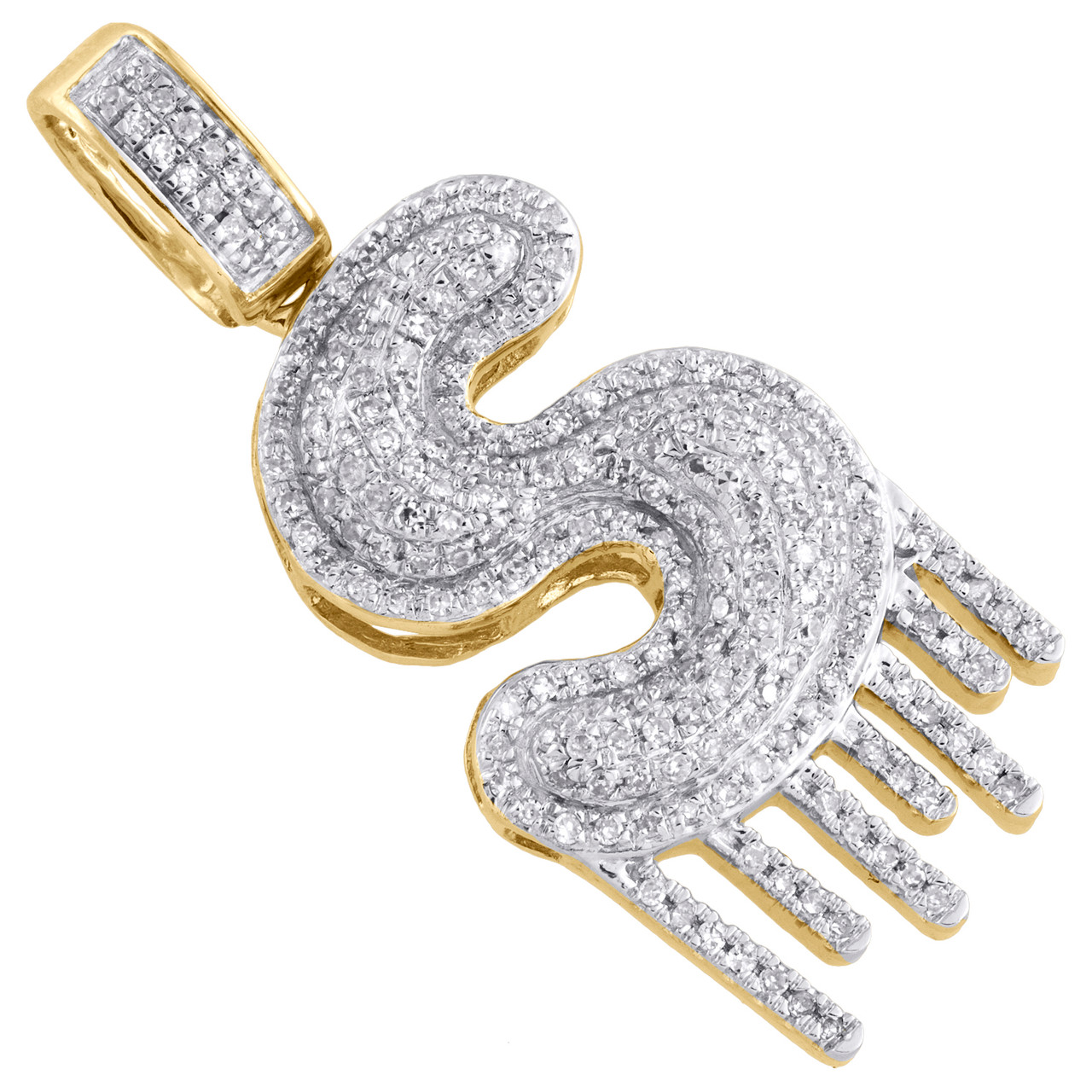 10K Yellow Gold Diamond S Initial Bubble Drip Pendant Pave Dome Charm 0 ...
