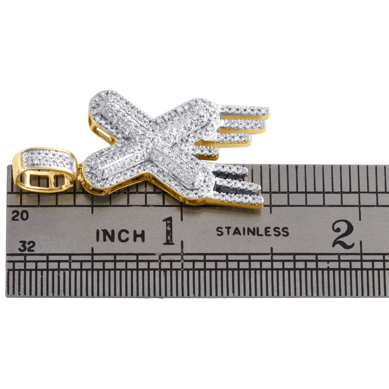 10K Yellow Gold Diamond X Initial Bubble Drip Pendant Pave Dome Charm 0 ...