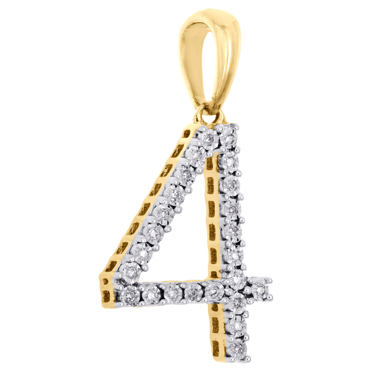 10K Yellow Gold Genuine Diamond Number # 4 FOUR Pendant 1" Unisex Charm ...