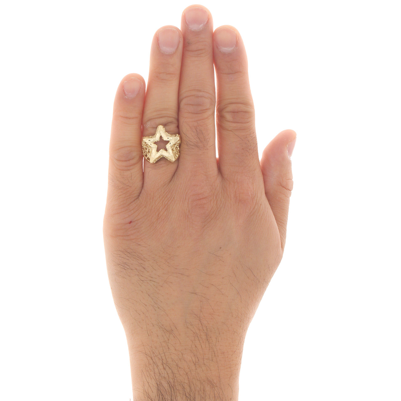 Real 10K Yellow Gold Diamond Cut Super Star Shape Statement Pinky Ring ...