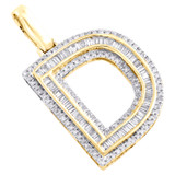 10K Yellow Gold Baguette Diamond Letter D Pendant 1.20" Initial Charm 0 ...