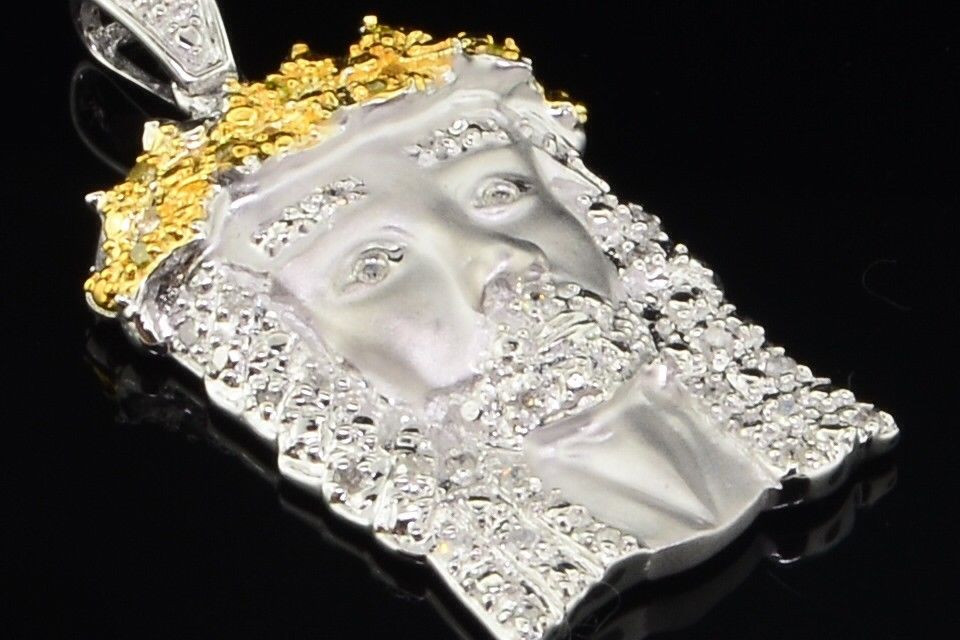 10K Yellow Gold Diamond Jesus Piece Head Crown King Hat Cross Pendant 3 ...