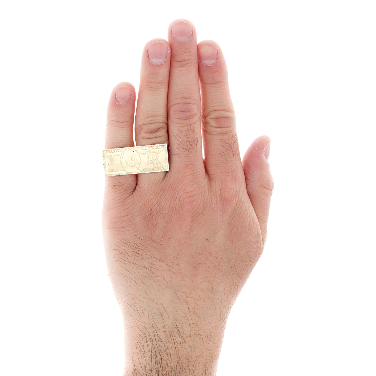 10K Yellow Gold Benjamin Franklin US $100 Dollar Bill Two Finger ...