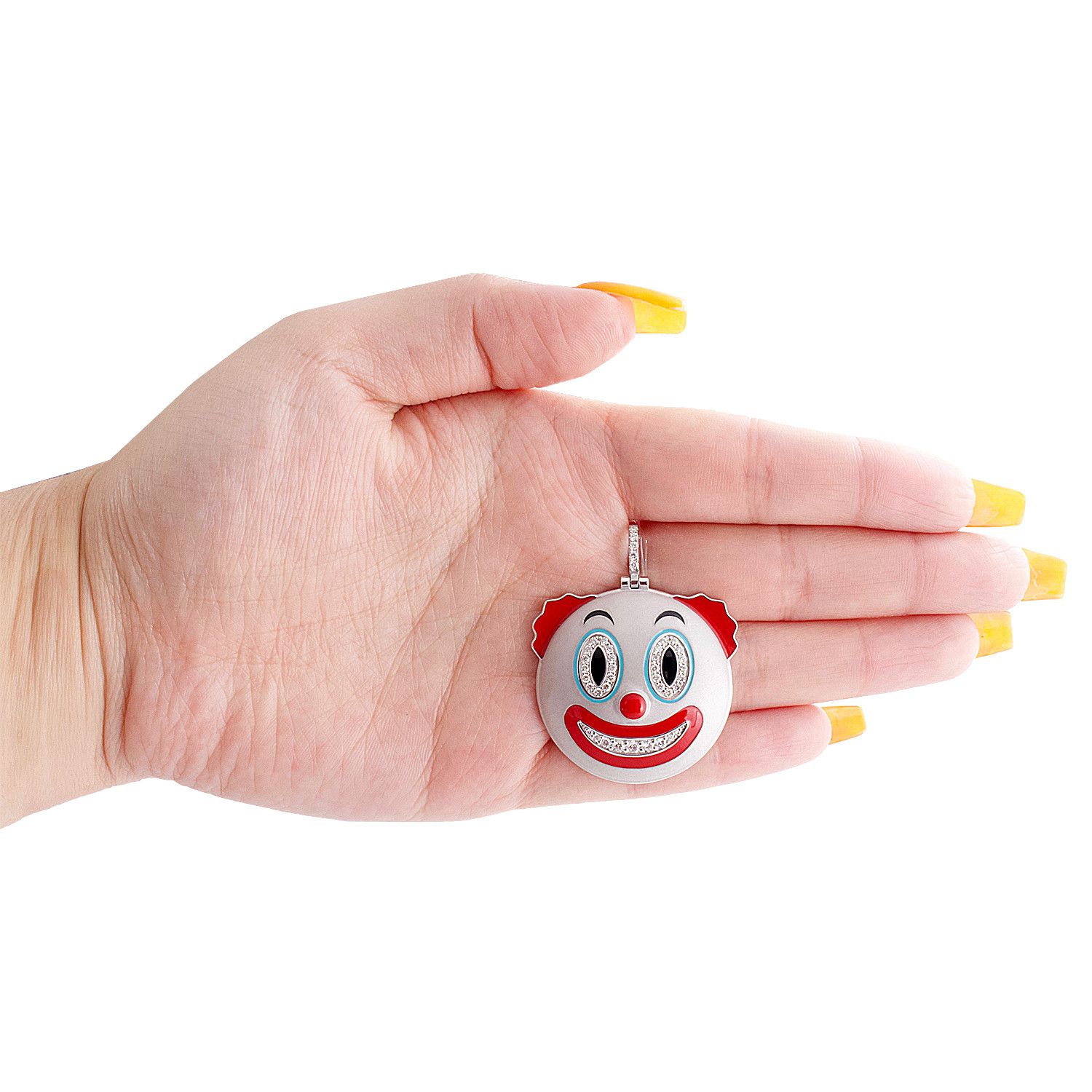 10K White Gold Diamond Clown Face Emoji Pendant 1.80" Enamel Pave Charm ...