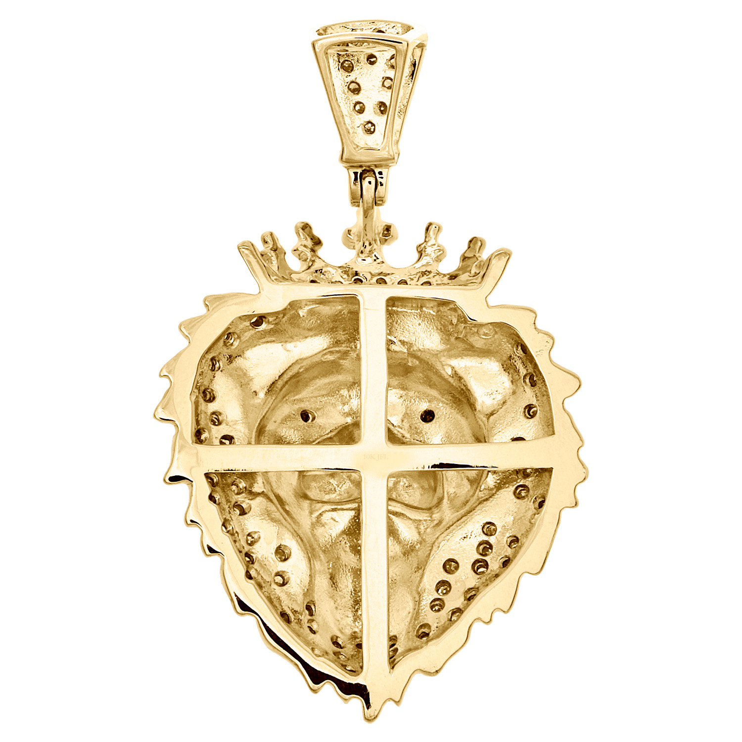 10K Yellow Gold Real Diamond Lion Head Statement Pendant 1.30" Pave ...