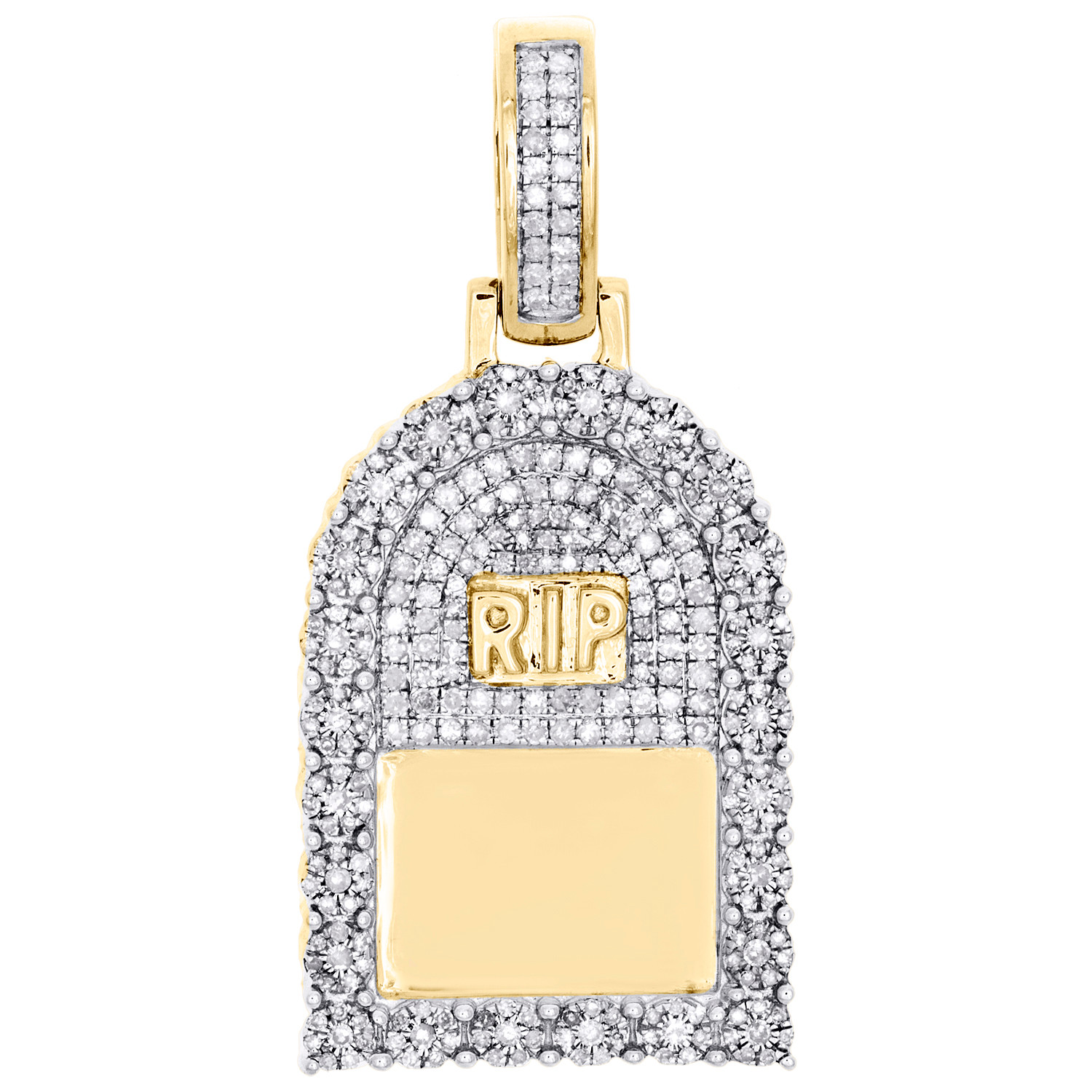 10K Yellow Gold Round Diamond Headstone RIP Picture Memory Frame ...