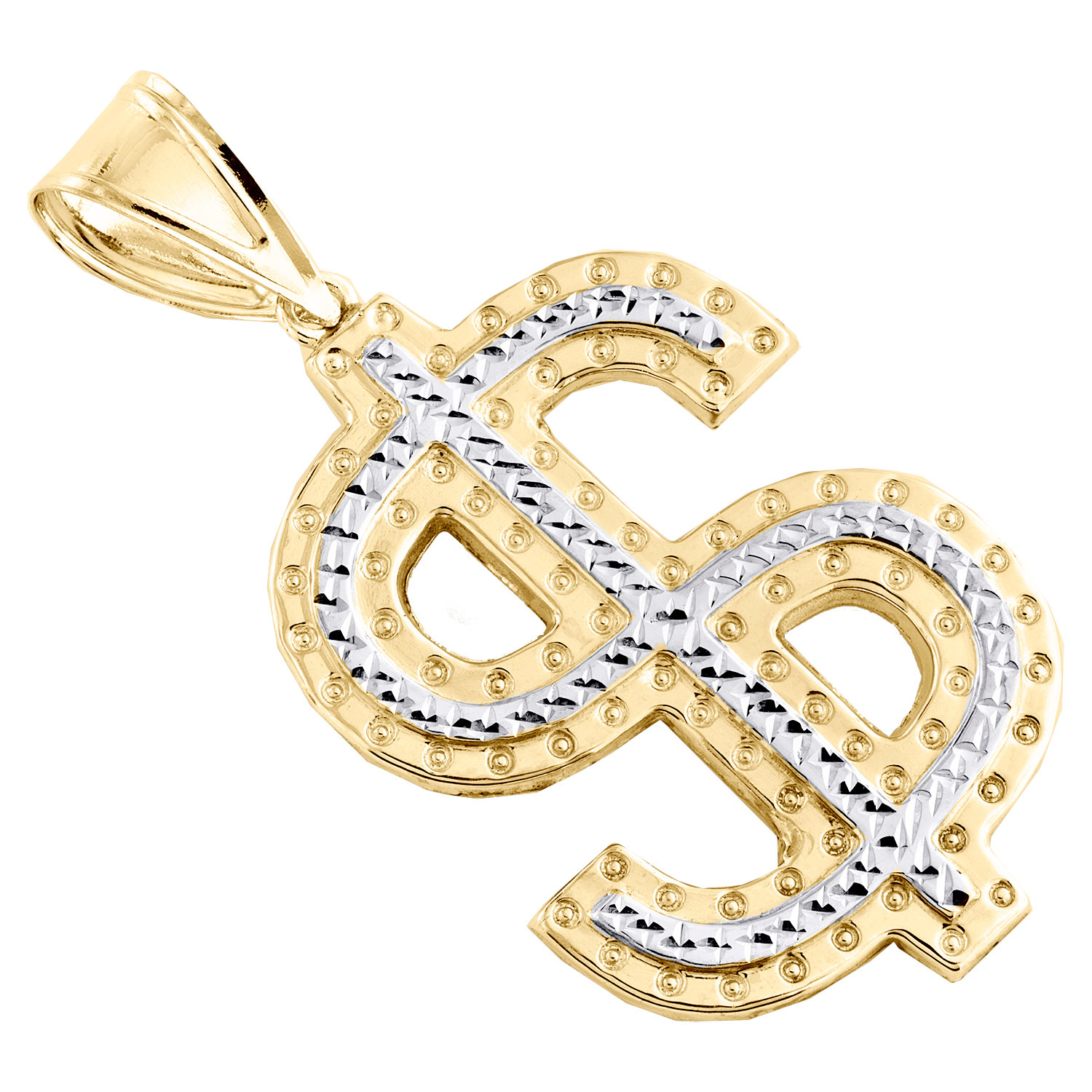 1/10th 10K Yellow Gold Diamond Cut Money Dollar Bill Sign Pendant 2.25 ...