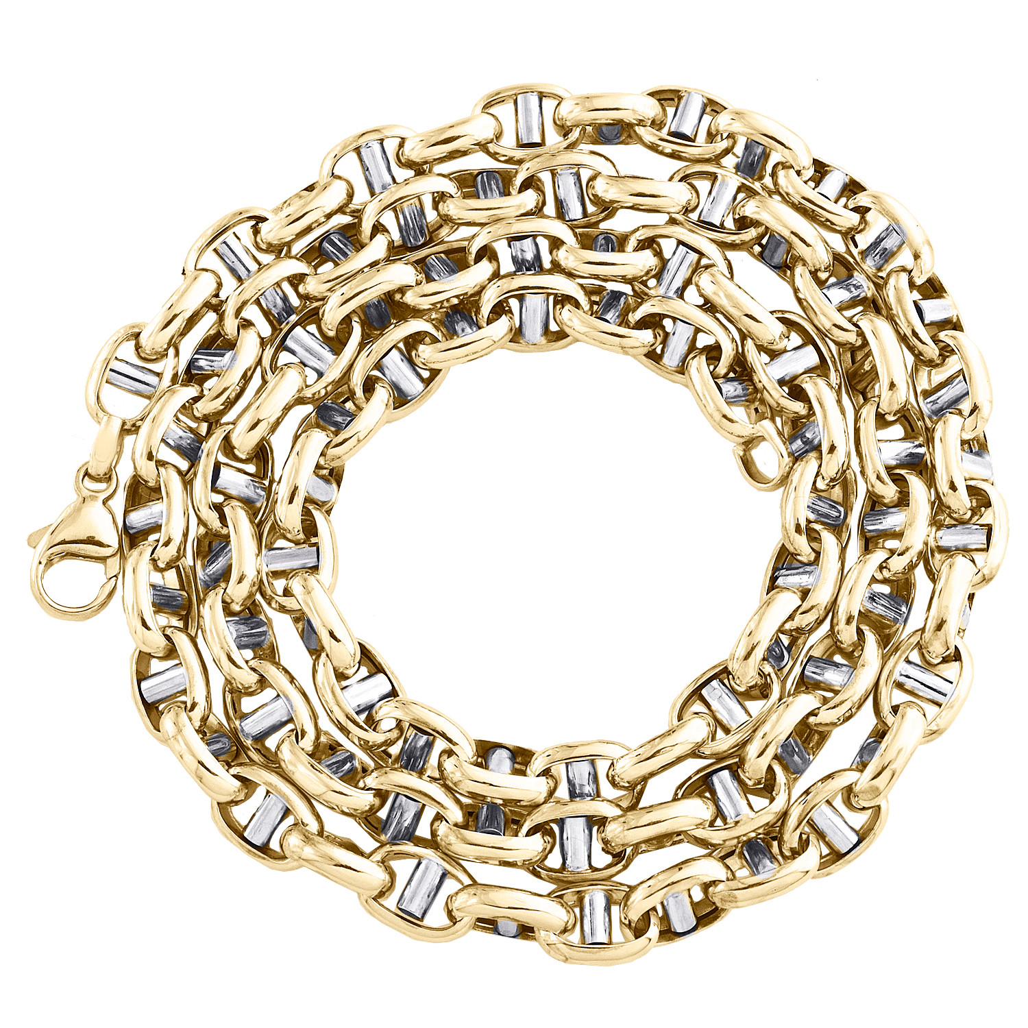 10K Yellow Gold Fancy 3D Puff Oval Rolo Link Chain 8mm Statement ...