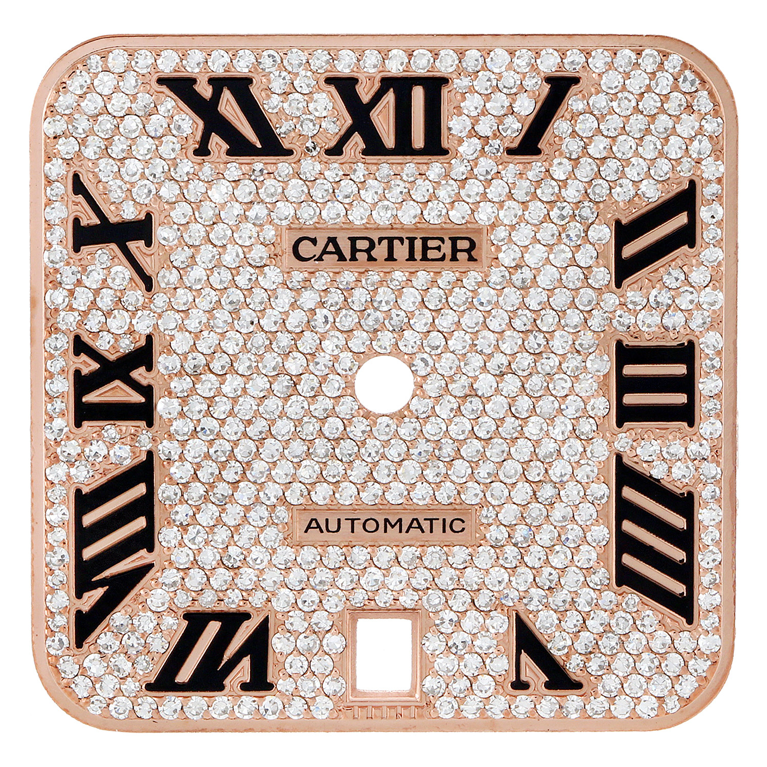 Custom Diamond Pave Dial to Fit Cartier De Santos 40mm Rose Metal Color ...
