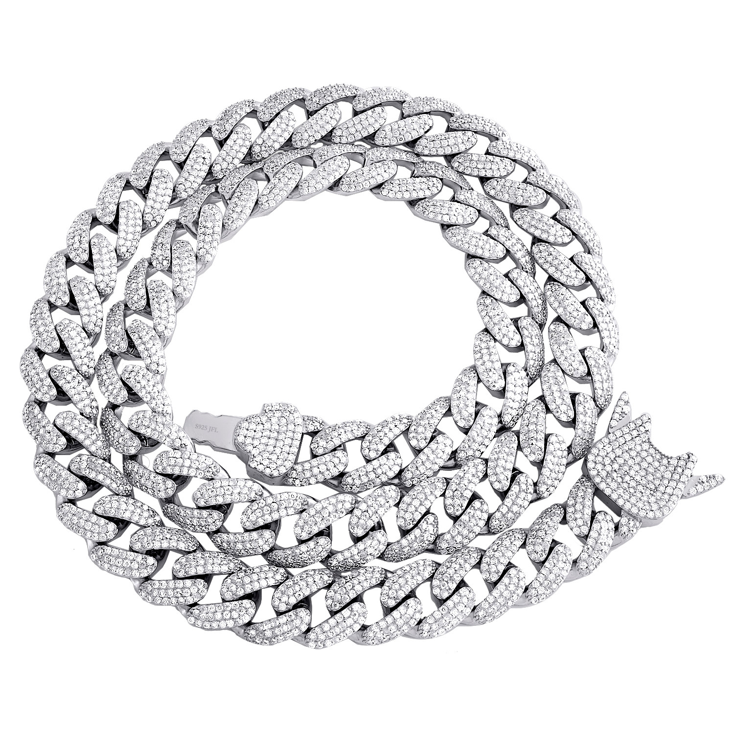 Sterling Silver Real Diamond 13mm Miami Cuban Link 22" Chain Necklace 3 ...