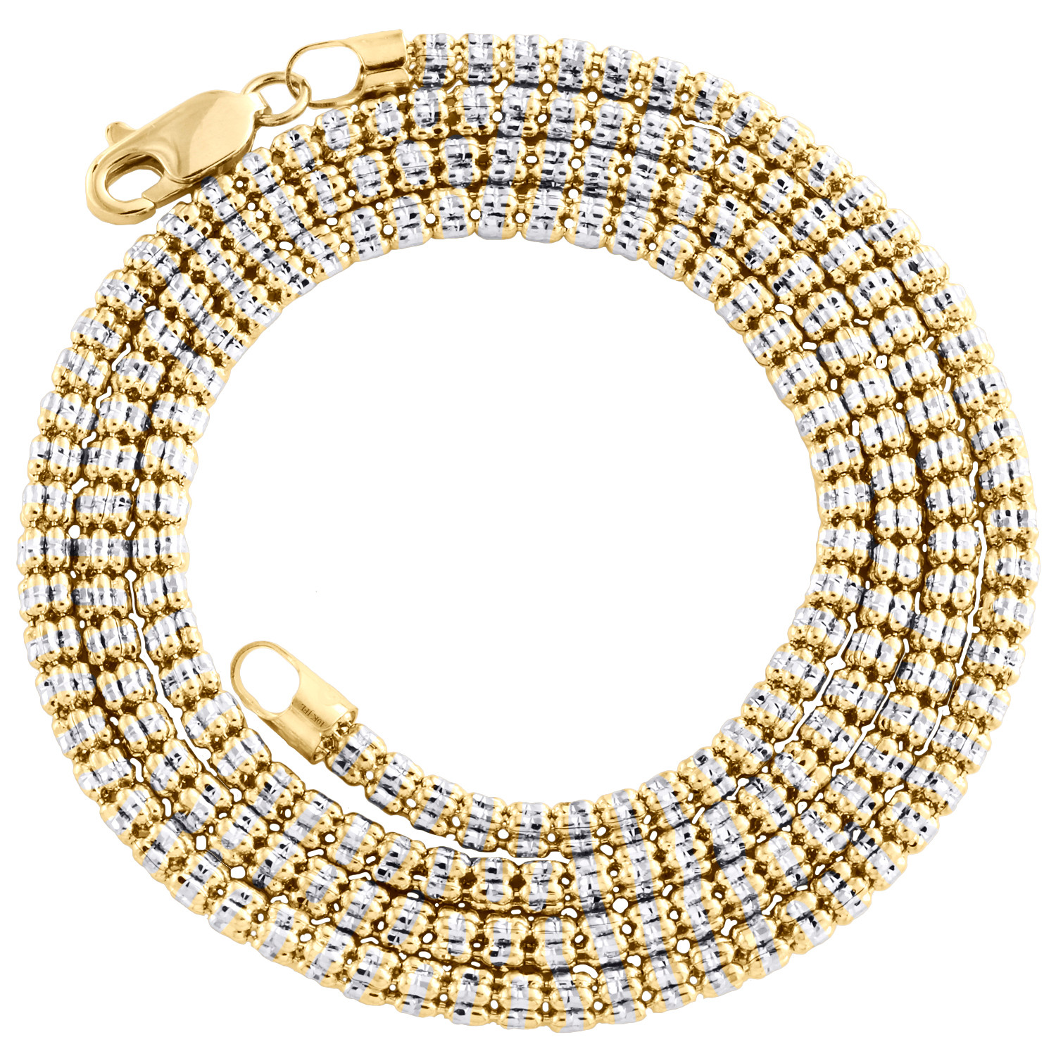 10K Yellow Gold Two Tone 2mm Diamond Cut Ice Chain Bead Necklace 16-24 ...