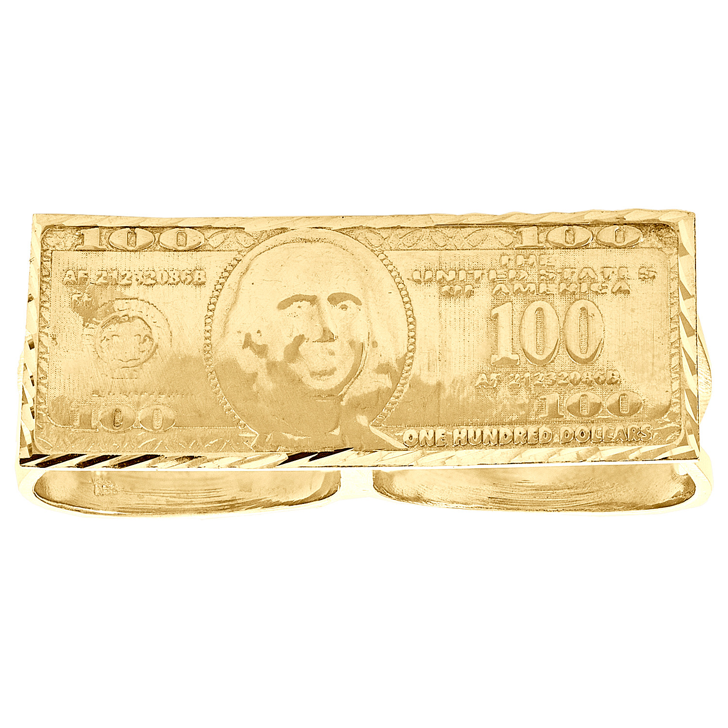 10K Yellow Gold Benjamin Franklin US $100 Dollar Bill Two Finger ...
