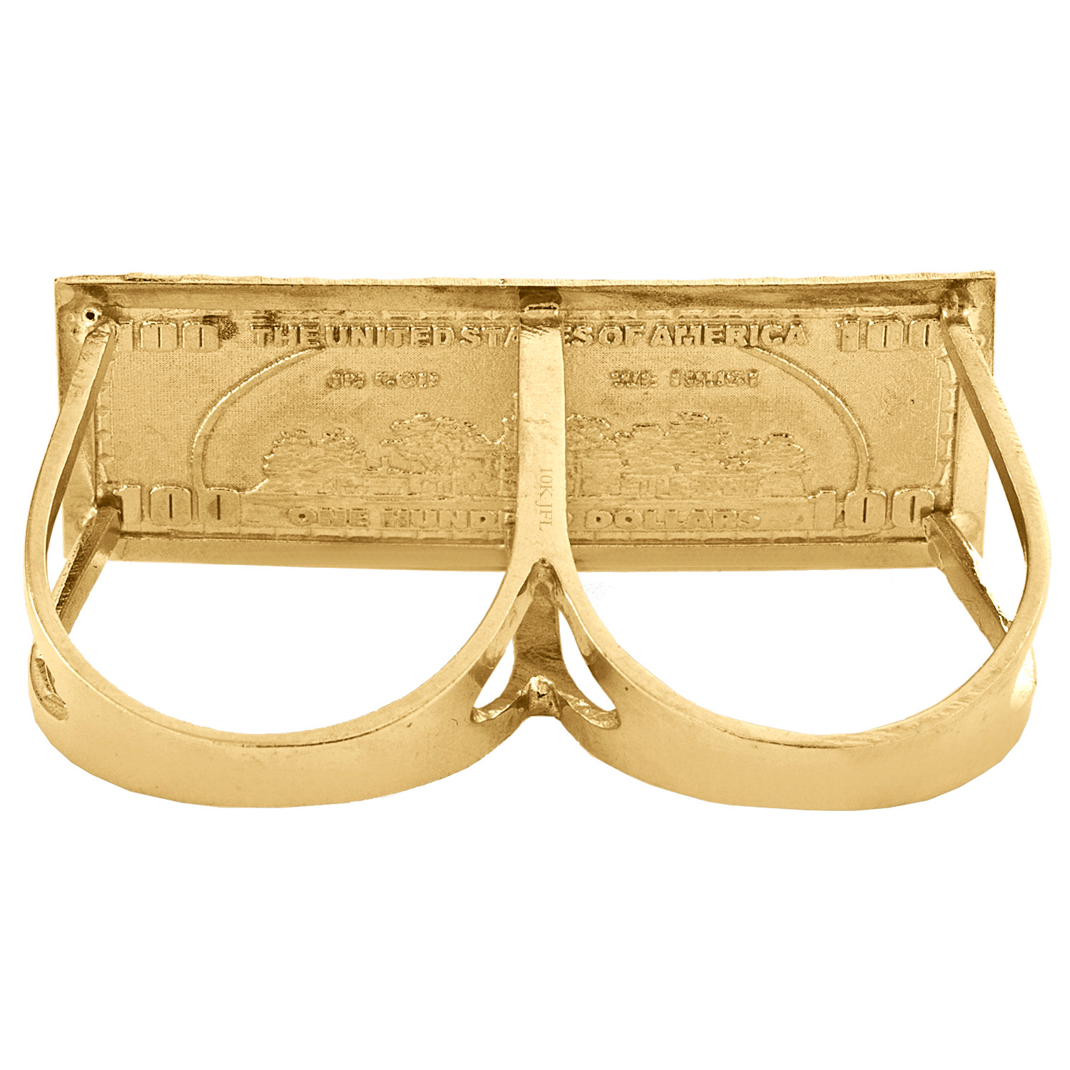10K Yellow Gold Benjamin Franklin US $100 Dollar Bill Two Finger ...