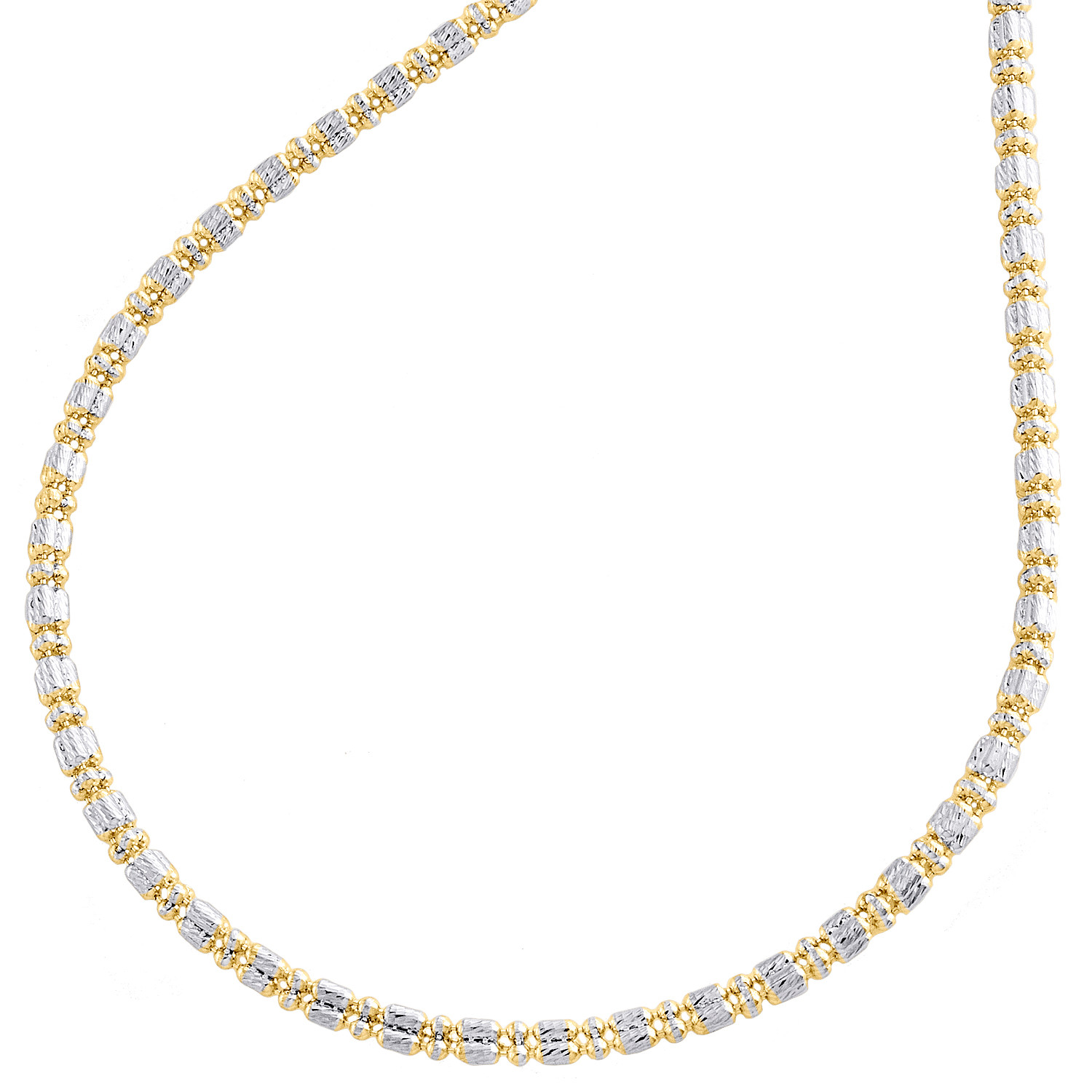 10K Yellow Gold Two Tone 2mm Diamond Cut Ice Chain Bead Necklace 16-24 ...