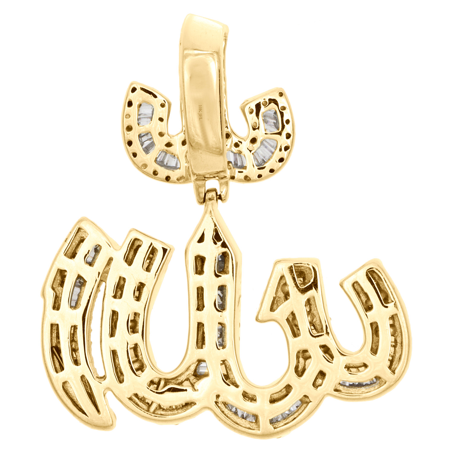 10K Yellow Gold Baguette Diamond Allah Islam Arabic Pendant 1.15" Charm ...