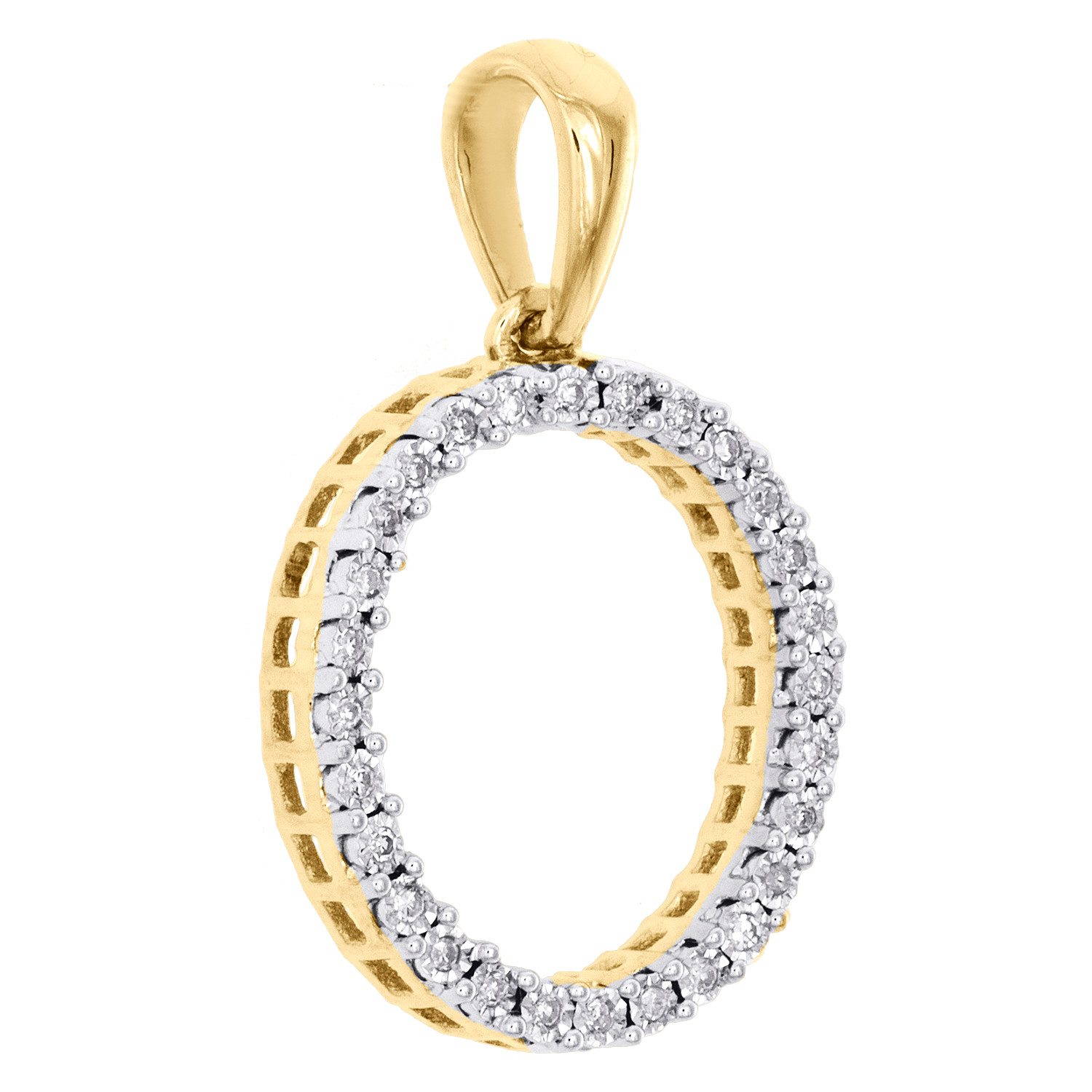 10K Yellow Gold Diamond Initial O Block Letter Pendant 1.1" Unisex ...