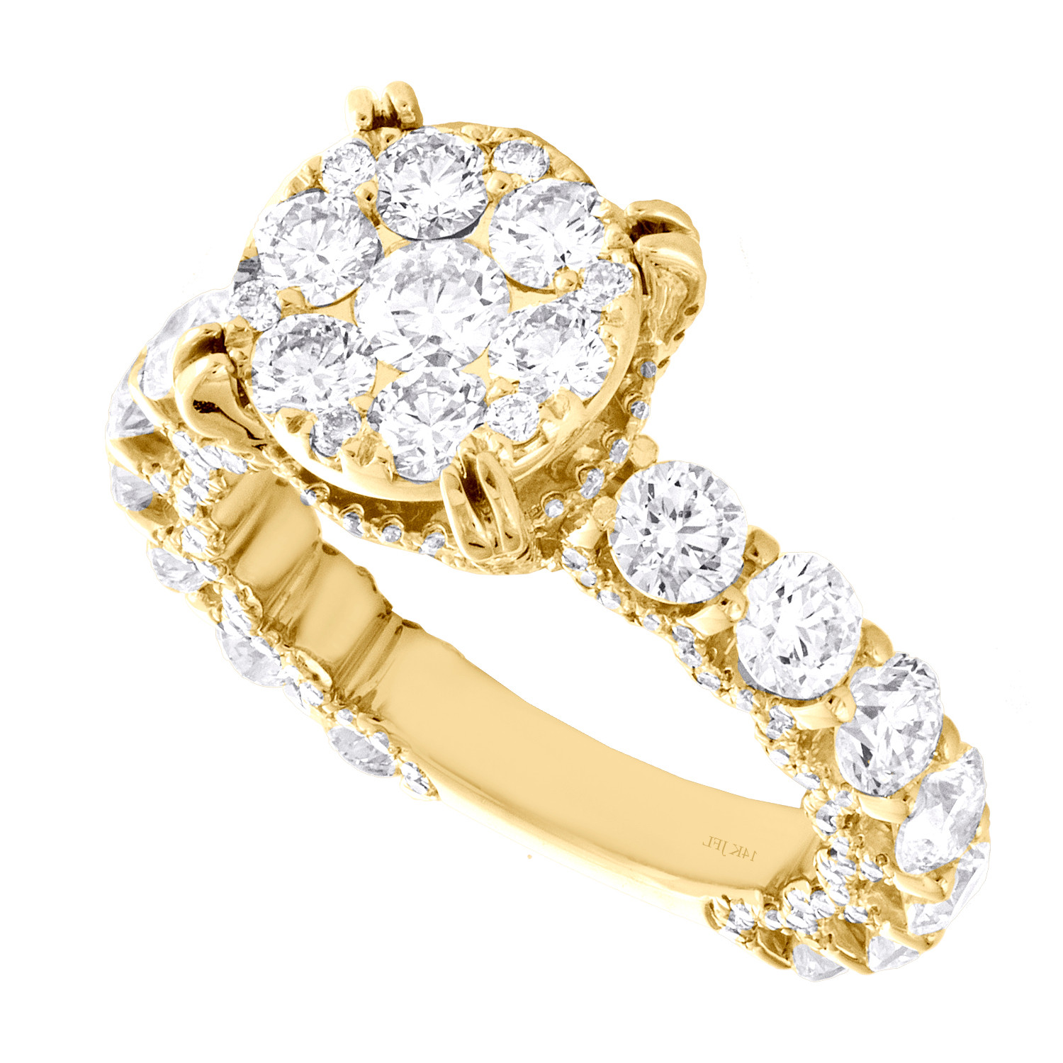 14K Yellow Gold Cathedral Setting Diamond 3/4 Eternity Engagement Ring ...