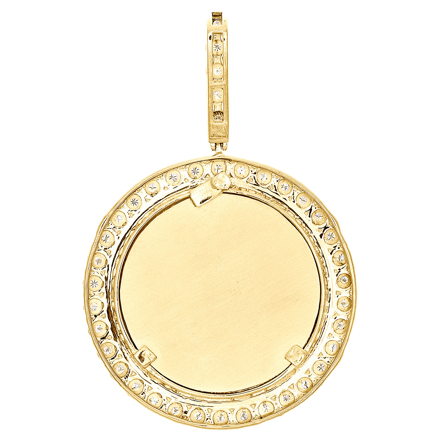 10K Yellow Gold Round Diamond Memory Picture Frame Pendant 2.25" Charm ...