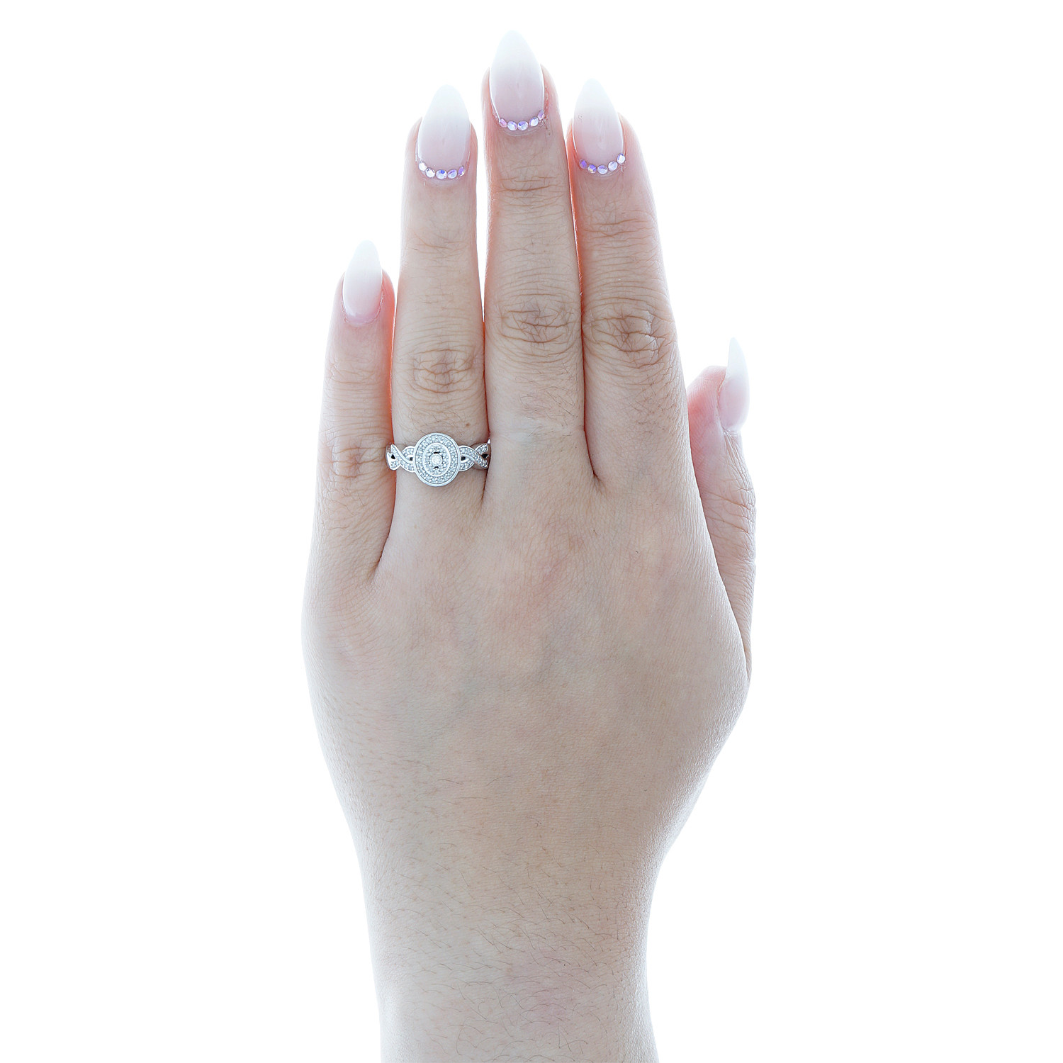 10K White Gold Diamond Oval Halo w/ Infinity Braid Engagement Ring 0.15 ...