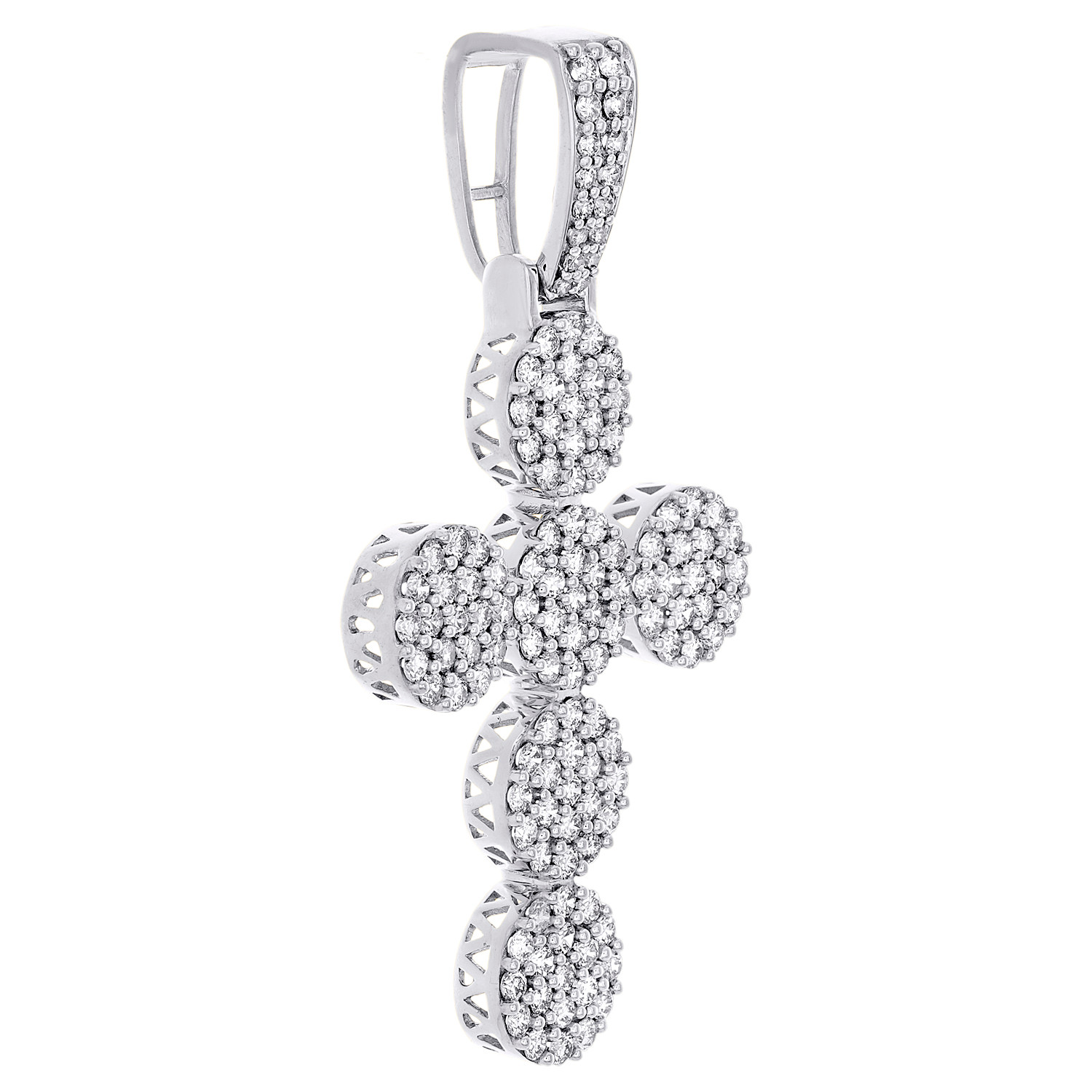 10K White Gold Round Diamond Religious Cross Pendant 1.90" Statement ...