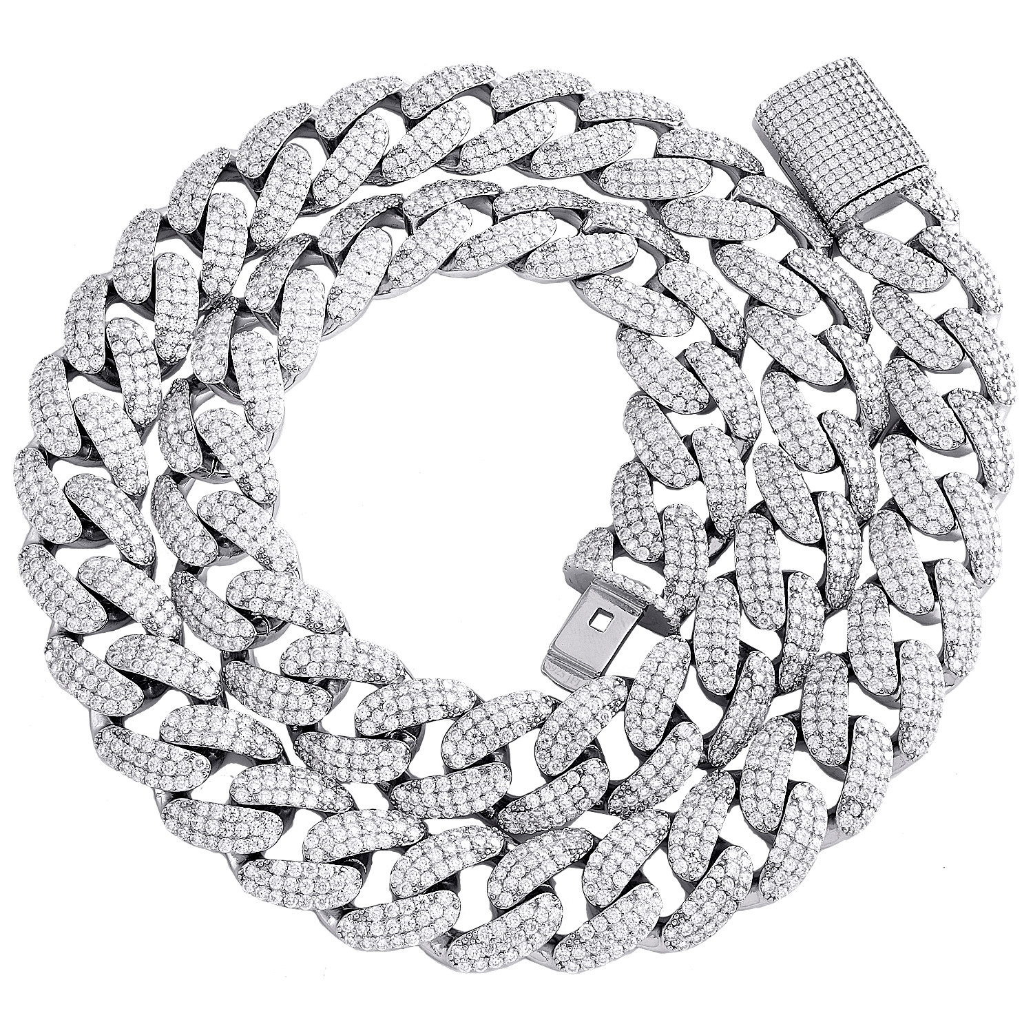 Sterling Silver Real Diamond 13mm Miami Cuban Link 22" Chain Necklace 3 ...