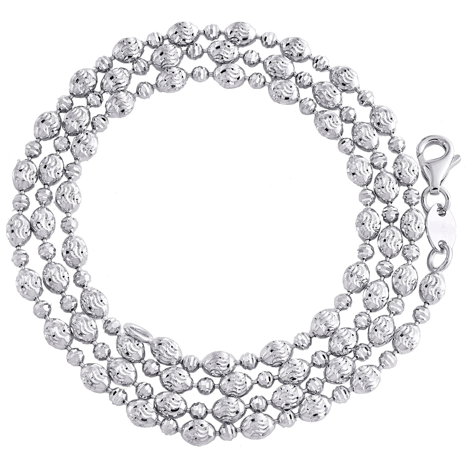 10K White Gold Texture Moon Cut / Candy Bead 3mm Italian Chain ...