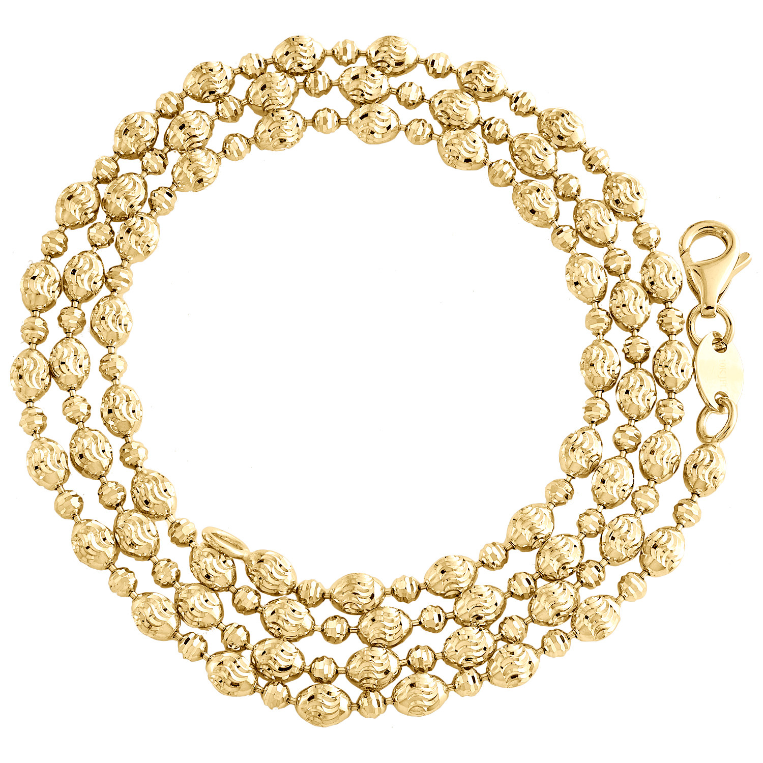 10K Two Tone Gold Texture Moon Cut / Candy Bead 3mm Italian Chain ...