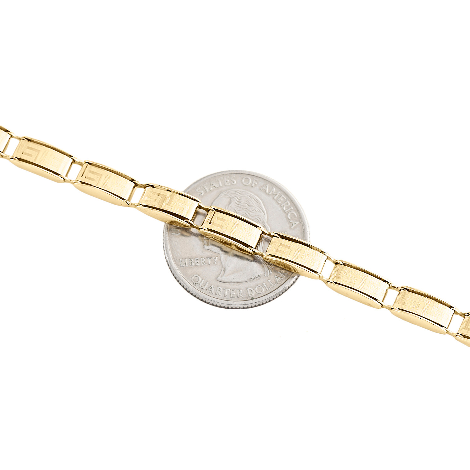 10K Yellow Gold Railroad Track Link 5.50mm Greek Key Fancy Style ...