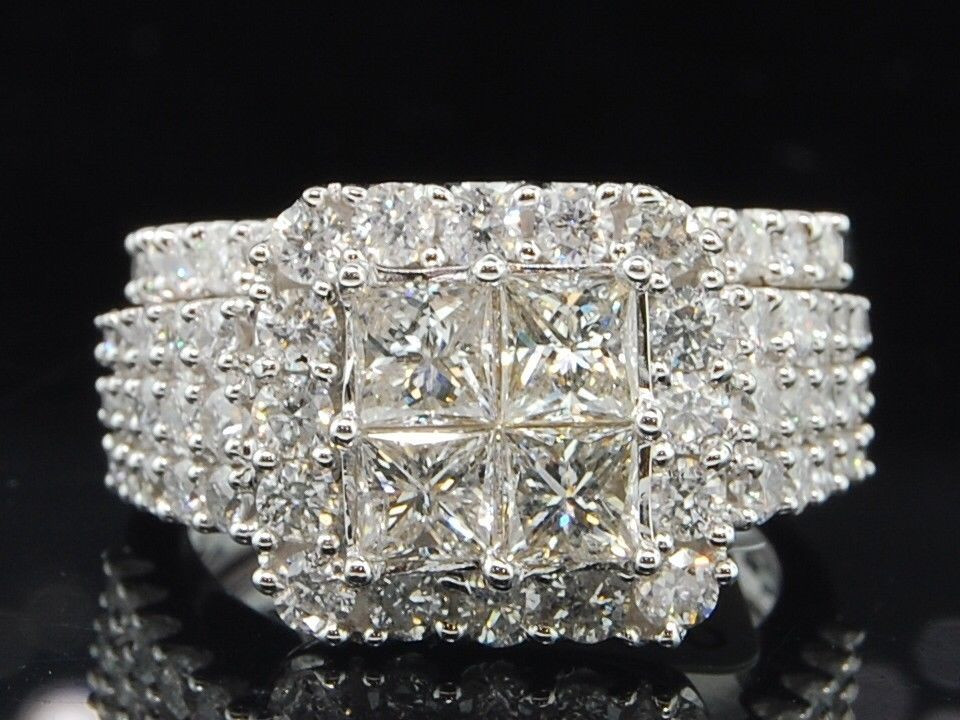 Princess Cut Diamond Bridal Set 14K White Gold Engagement Ring 6.41 Ct ...