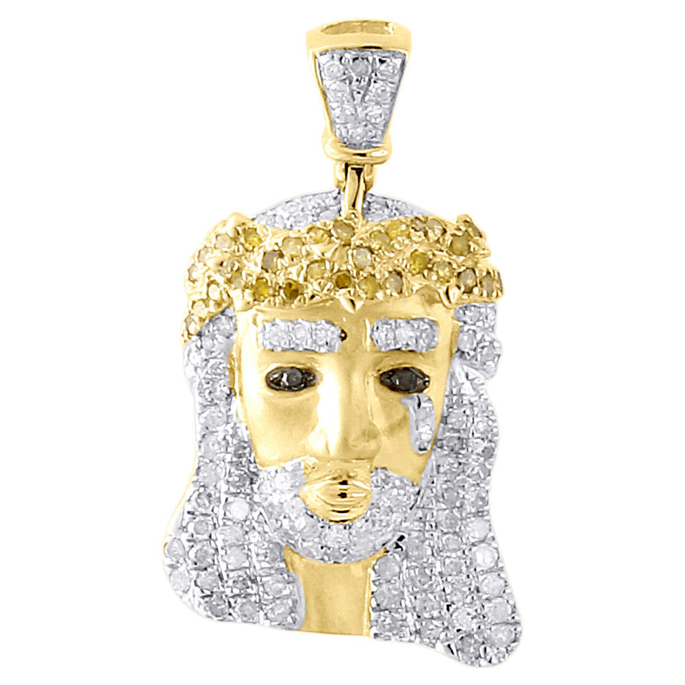 10K Yellow Gold Diamond Jesus Piece Head Crown King Hat Cross Pendant 3 ...