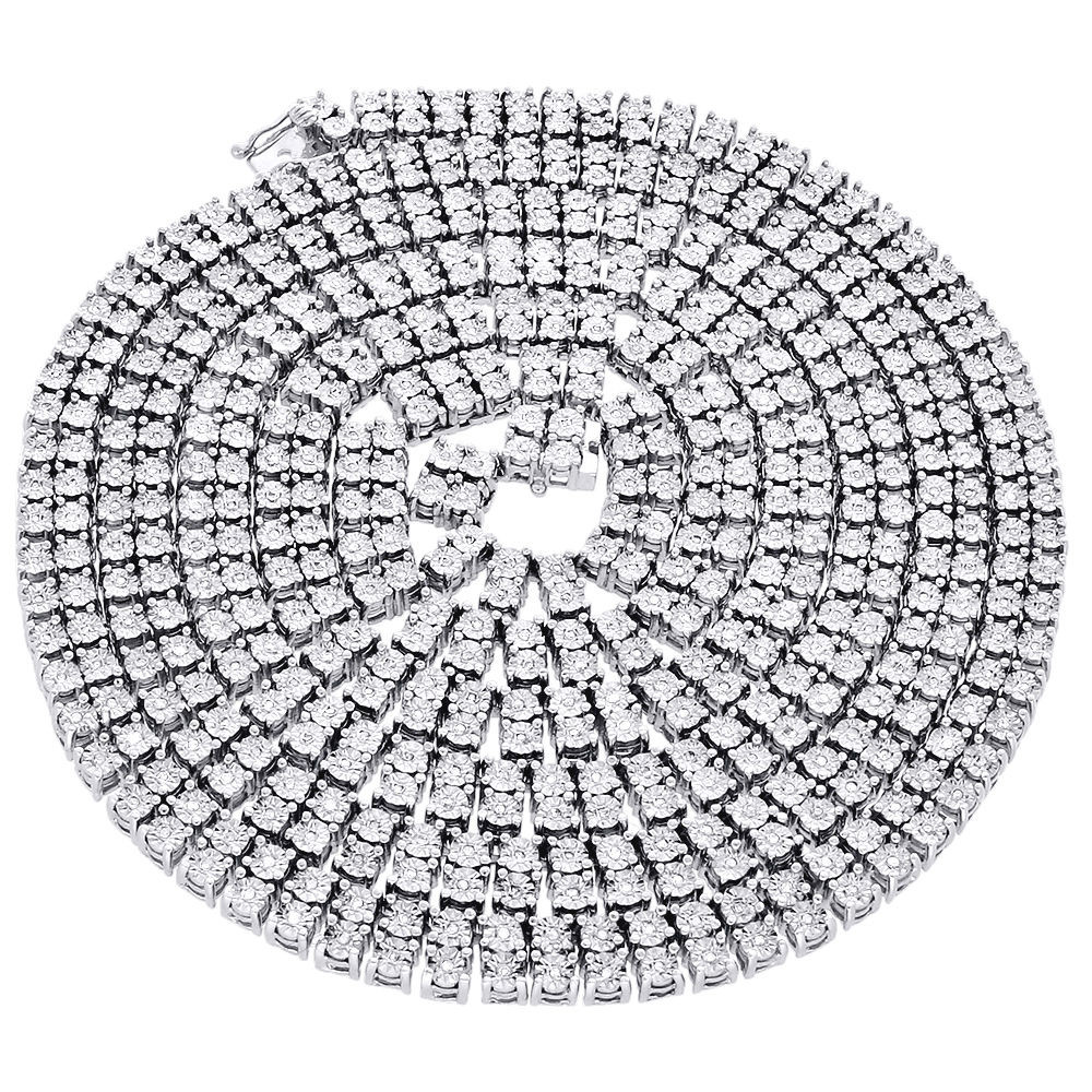 1 Row Necklace Genuine Diamond Link Chain 20" Mens 925 Sterling Silver ...