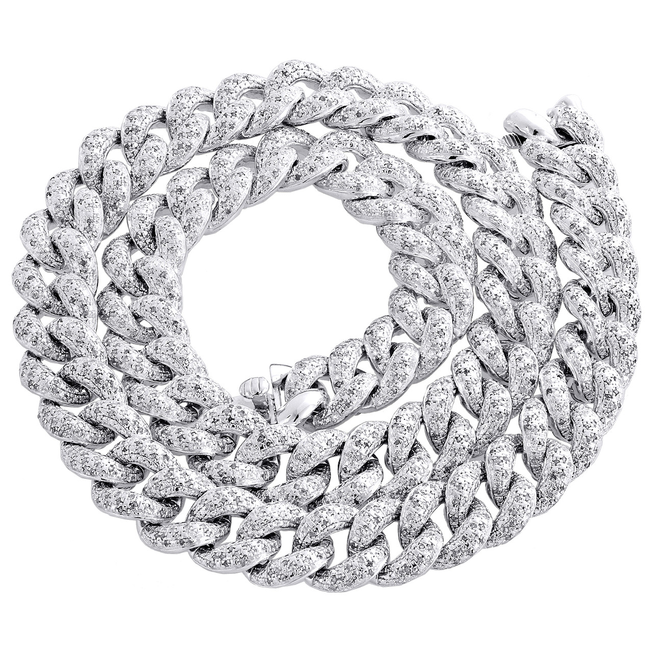 Sterling Silver Real Diamond 13mm Miami Cuban Link 22" Chain Necklace 3 ...