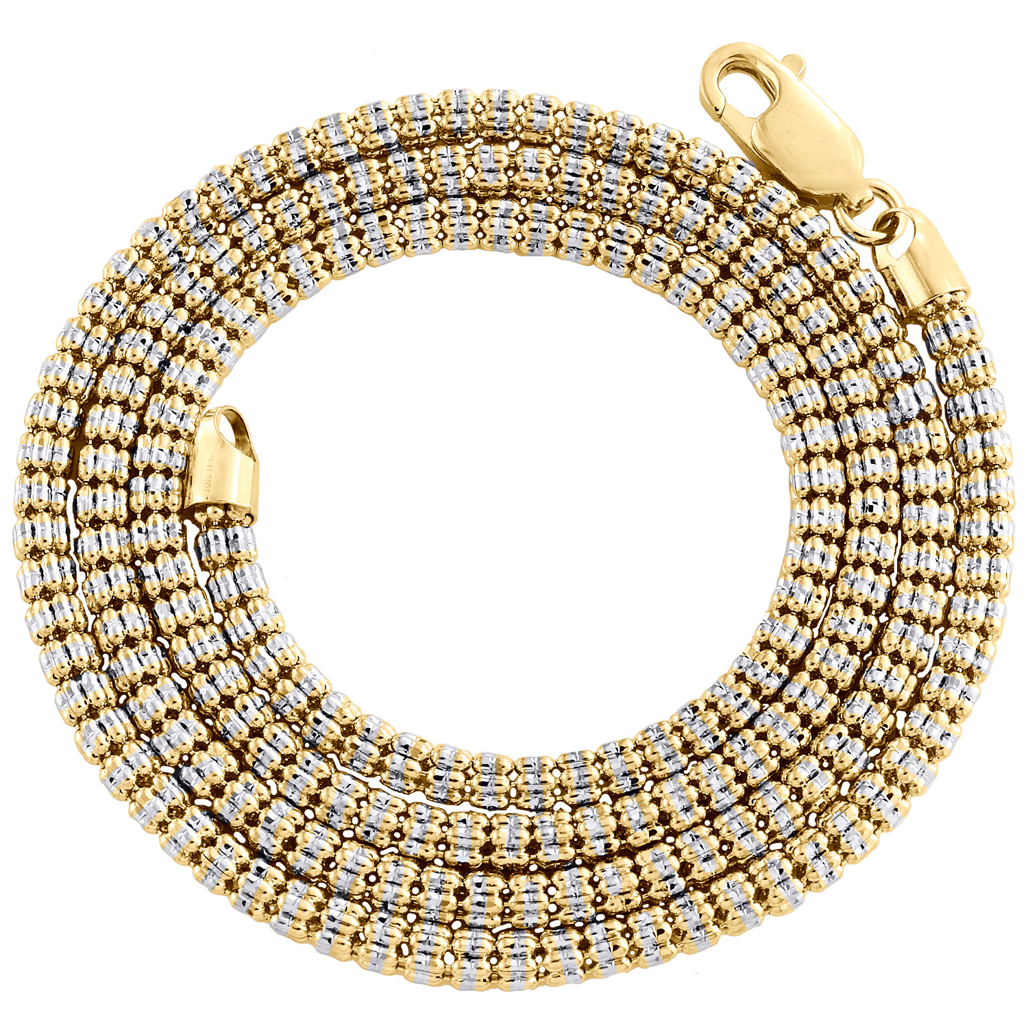 10K Yellow Gold Two Tone 2mm Diamond Cut Ice Chain Bead Necklace 16-24 ...
