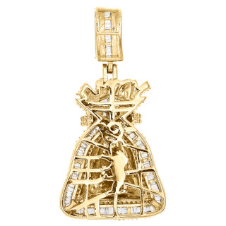 10K Yellow Gold Round & Baguette Diamond Money Bag Pendant 1.75" Charm ...