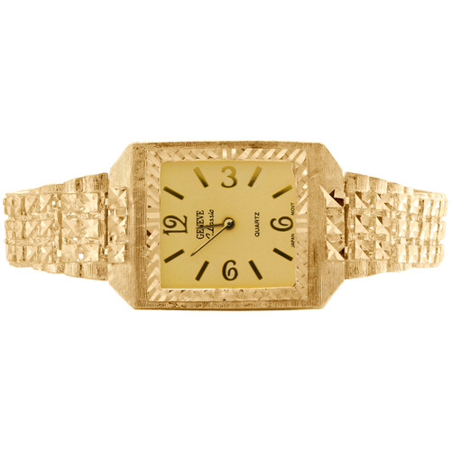 10K Yellow Gold Geneve Classic Nugget Watch 25mm x 25mm Black or ...