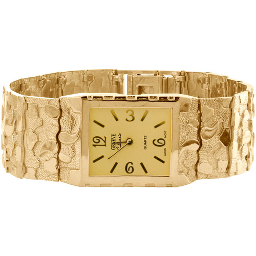 10K Yellow Gold Geneve Classic Nugget Watch 25mm x 23mm Black or ...
