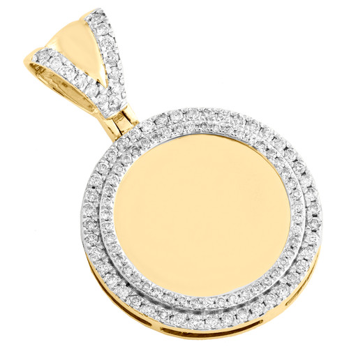 10K Yellow Gold Round Diamond Memory Picture Frame Pendant 1.50" Pave ...