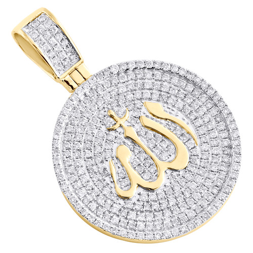14K Yellow Gold Diamond Allah Islam Arabic Pendant 1.80" Medallion ...
