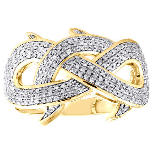 10K Yellow Gold Round Diamond Infinity Spike Thorn Band 17mm Pinky Ring ...