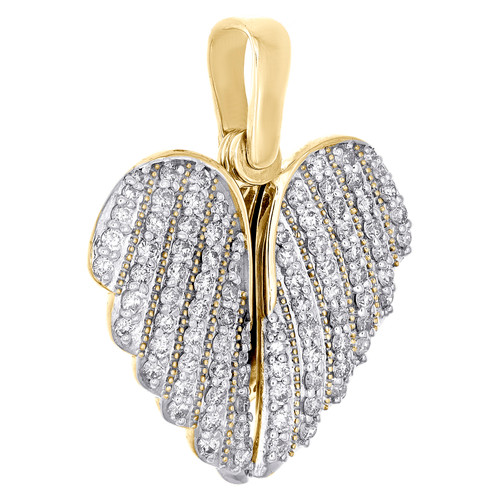 10K Yellow Gold Diamond Moveable Angel Wings Memory Frame Photo Pendant ...