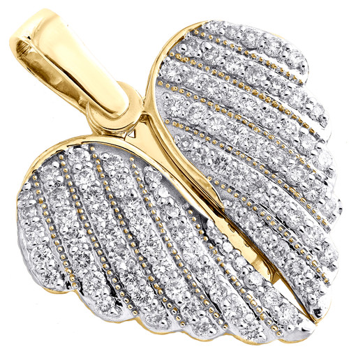 10K Yellow Gold Diamond Moveable Angel Wings Memory Frame Photo Pendant ...