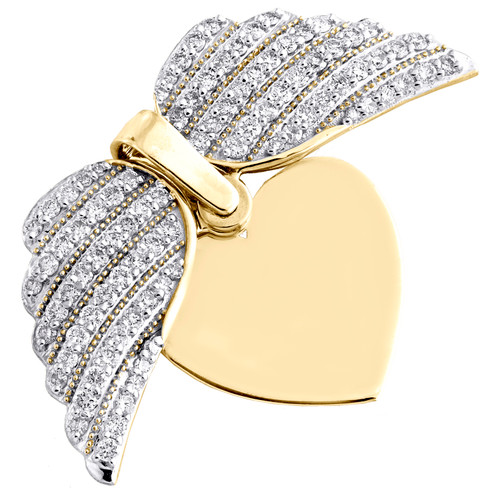 10K Yellow Gold Diamond Moveable Angel Wings Memory Frame Photo Pendant ...