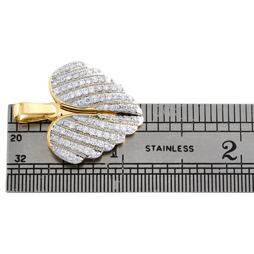 10K Yellow Gold Diamond Moveable Angel Wings Memory Frame Photo Pendant ...