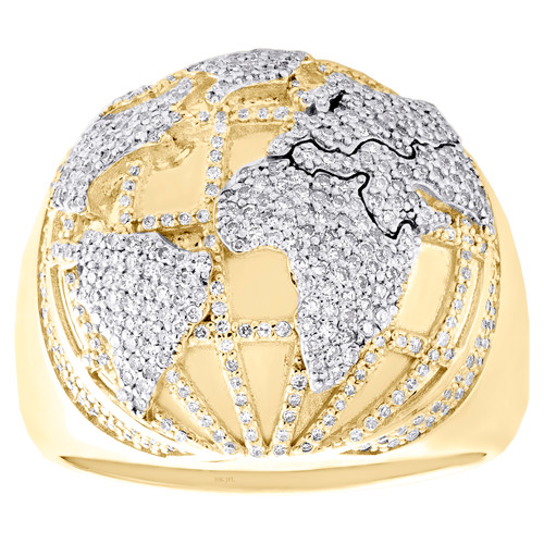 10K Yellow Gold Round Diamond 3D Domed World Map Pinky Ring 20mm Band 8 ...