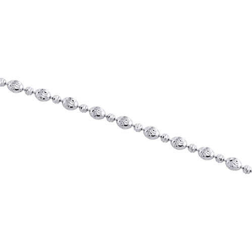 10K White Gold Texture Moon Cut / Candy Bead 3mm Italian Chain ...