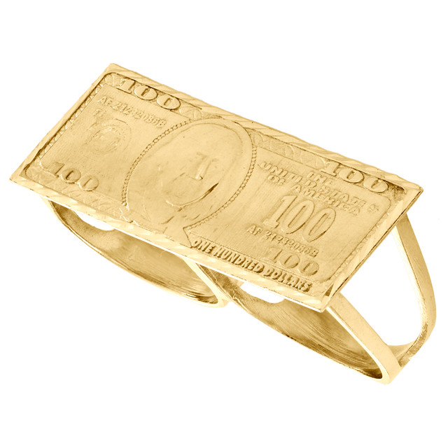 10K Yellow Gold Benjamin Franklin US $100 Dollar Bill Two Finger ...